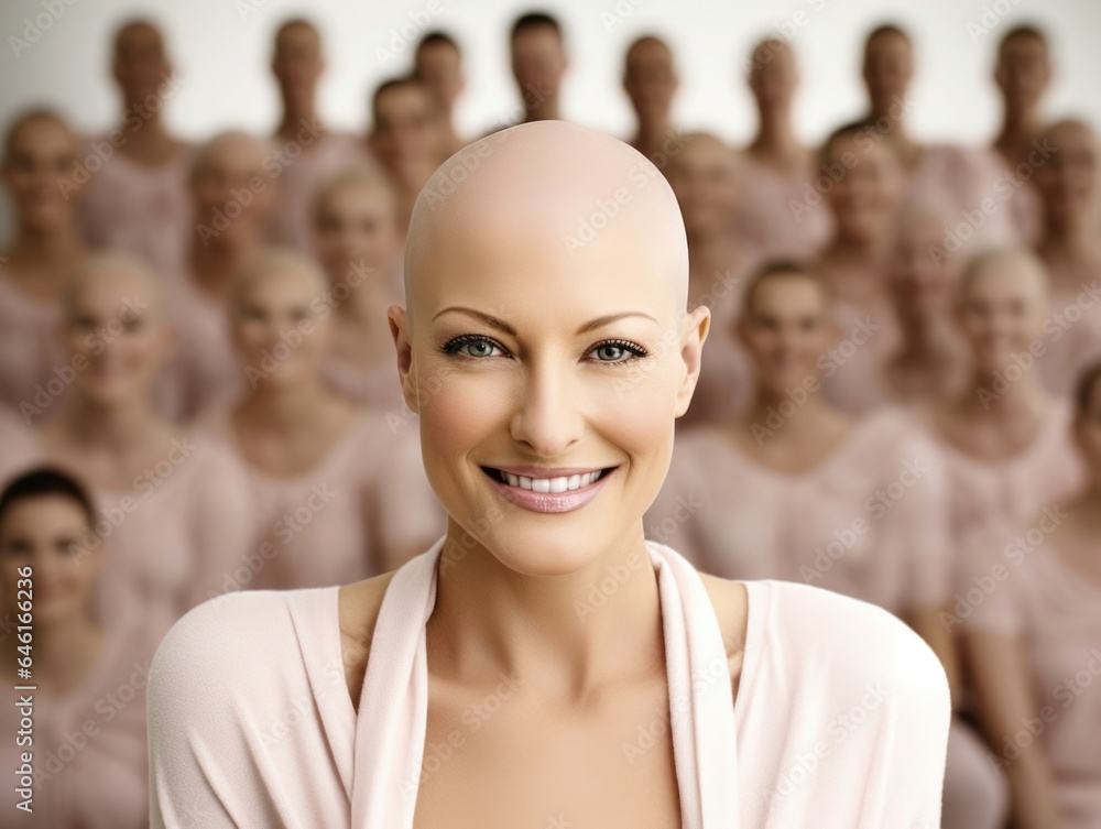 brave woman, her bald head from chemotherapy ilrating her enduring ...