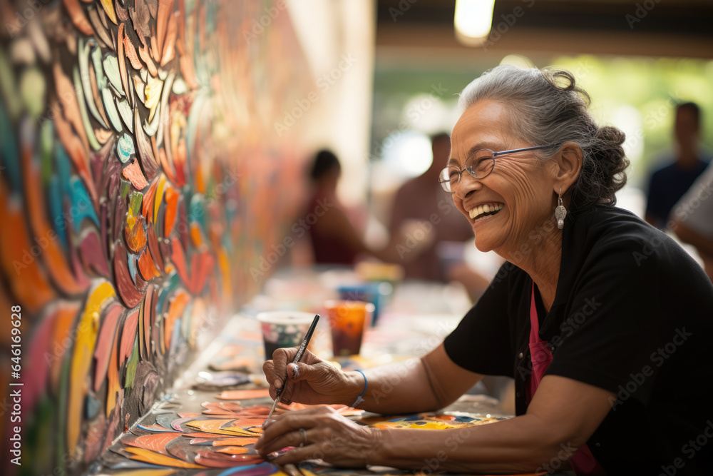 Residents engage in a community art project that decorates a common ...