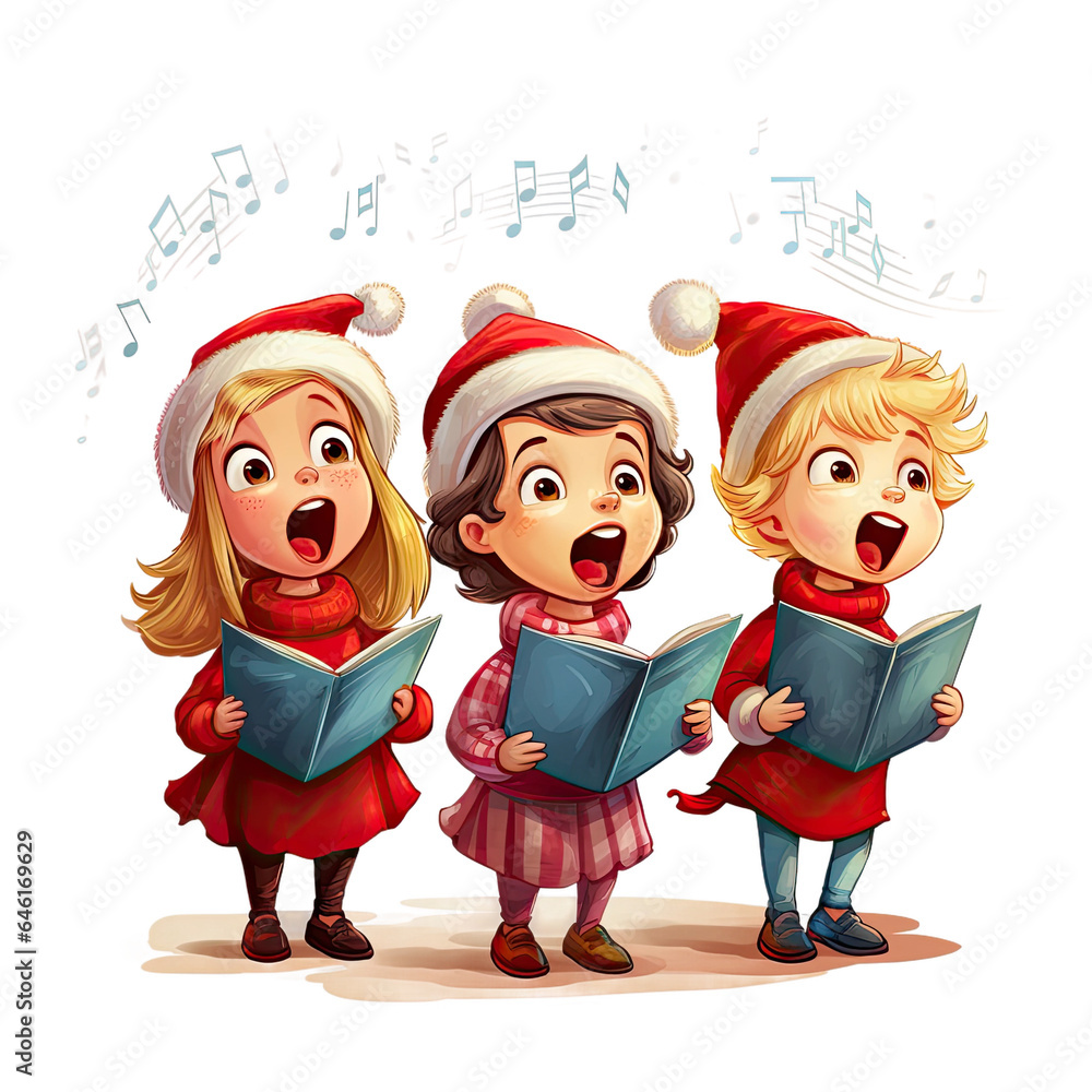a group of happy children singing christmas carols isolated on a ...