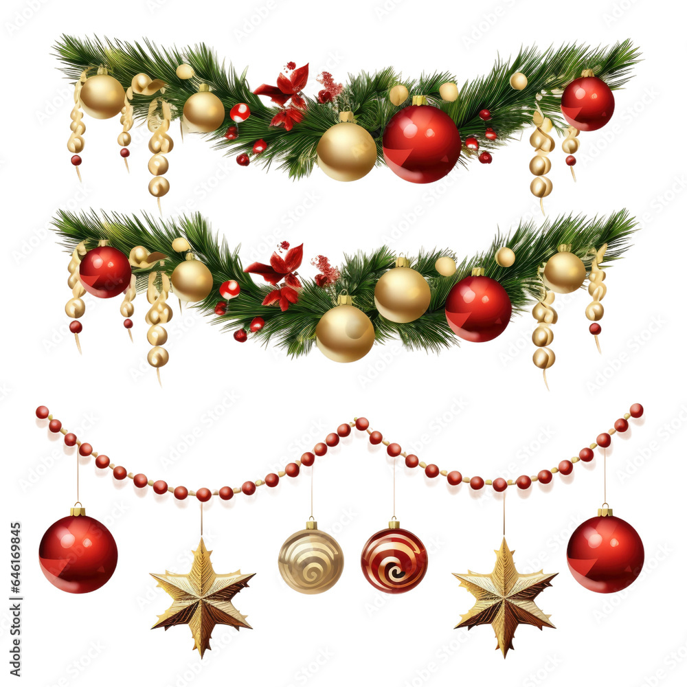a set of christmas garlands isolated on a transparent background ...