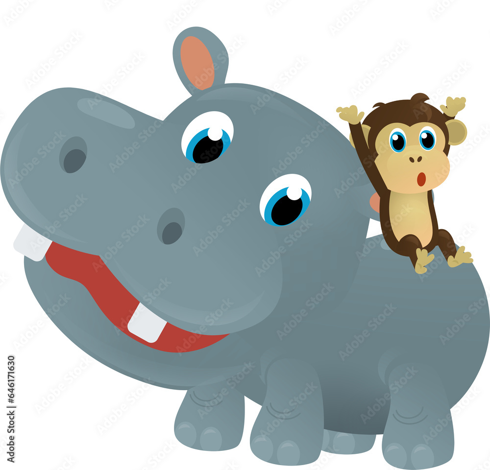 cartoon scene with happy tropical animal hippo hippopotamus and other ...