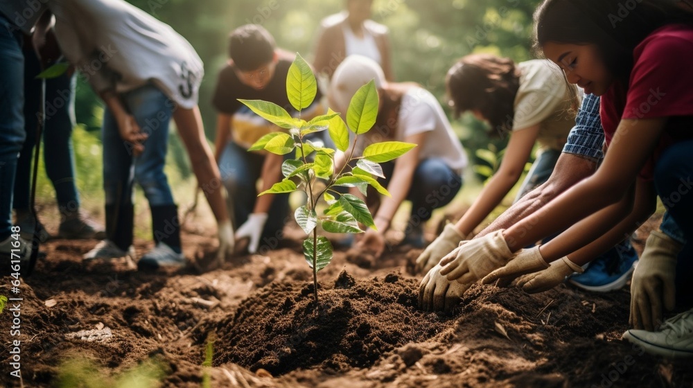 Group of Diverse People Digging Hole Planting Tree Together ...