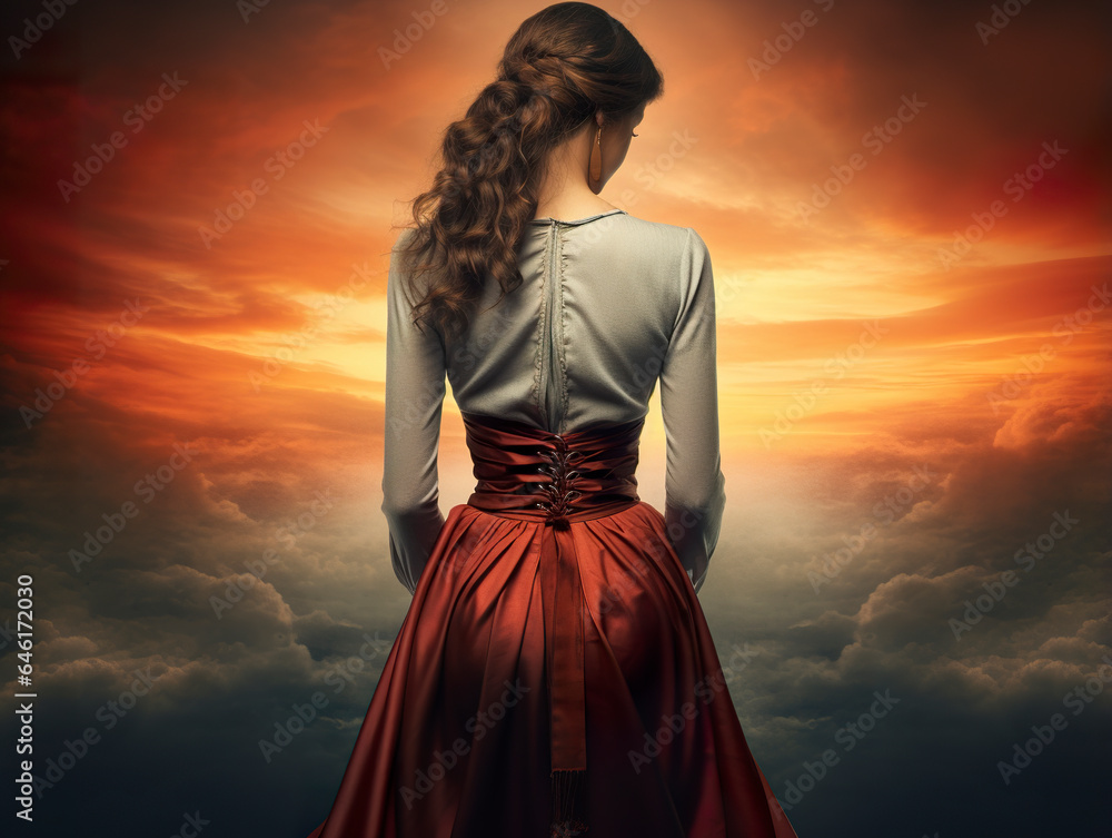 Beautiful woman with gracefully arched back and gently accentuated ...