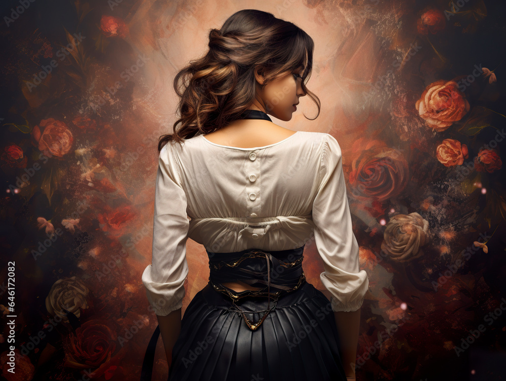 Beautiful woman with gracefully arched back and gently accentuated ...