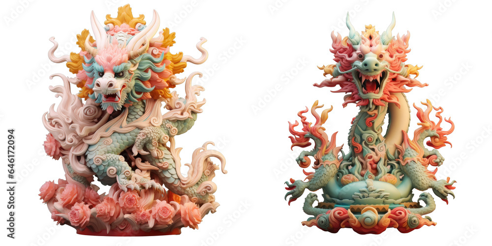 Png Set transparent background with isolated Chinese dragon sculpture ...