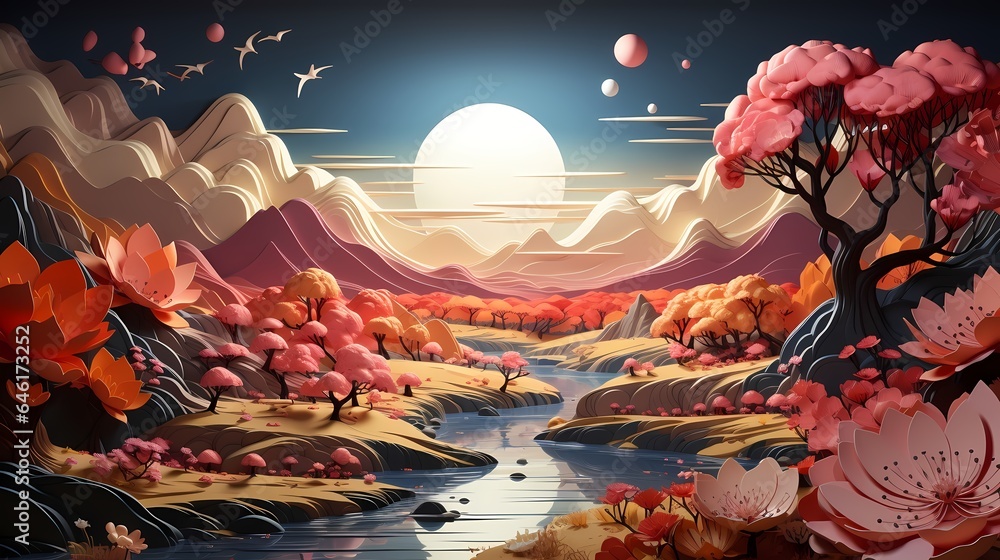 Surreal Dream Scape inspired by 3D art - fantasy valley and the sunset ...