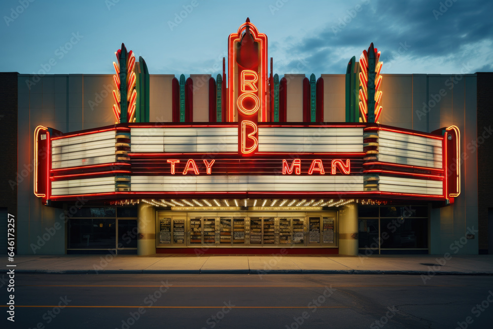A retro movie theater marquee with a modern twist, showcasing a blend ...