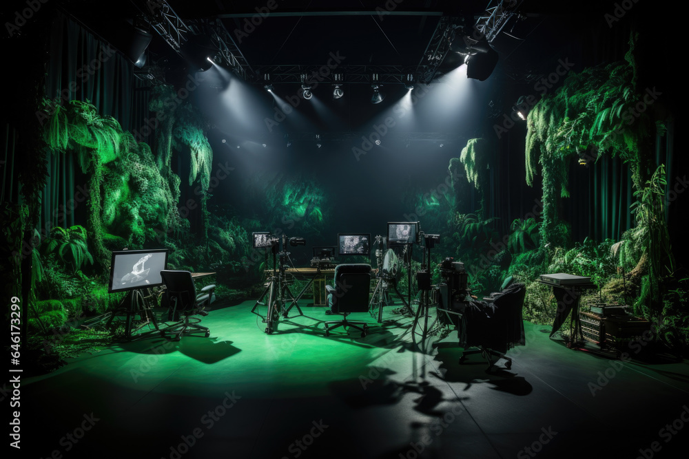 A green screen studio setup for special effects, demonstrating the ...