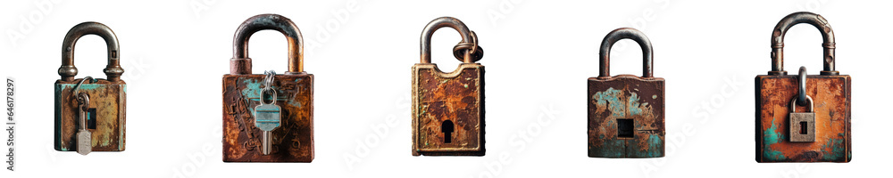 Png Set Rusty lock and key shown open on a transparent background Stock ...