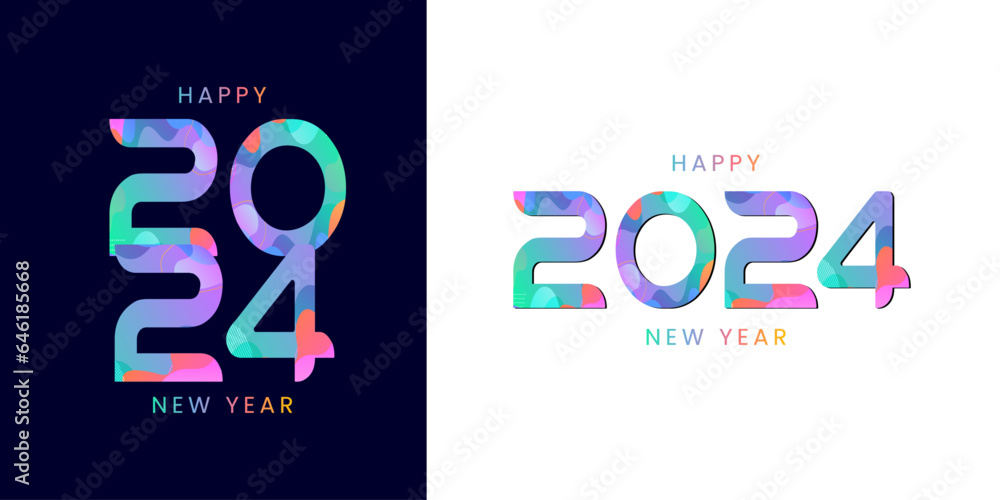 Colorful faceted New Year number logo design template concept 2024 ...