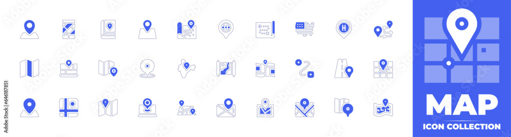 Map icon collection. Duotone style line stroke and bold. Vector ...