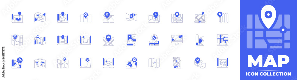 Vetor de Map icon collection. Duotone style line stroke and bold ...