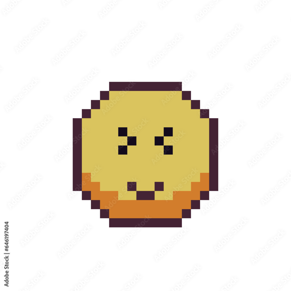 Joyful closed eyes smiley, smiling emoticon, pixel art icon, cute face ...