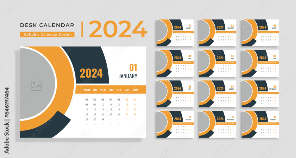 Desk Calendar 2024 template design, creative desk calendar, table ...