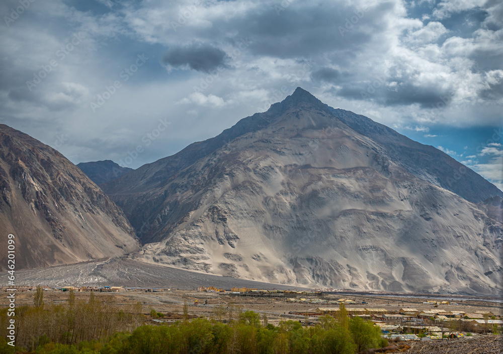 Scenic view of Himalayas and Ladakh ranges. Beautiful barren hills in ...