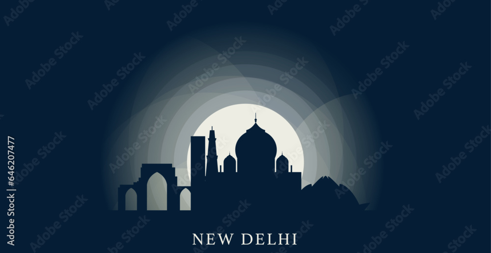 India New Delhi city cityscape skyline panorama vector flat modern ...