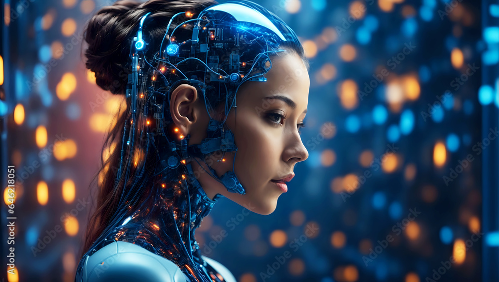 futuristic cyber woman revealing her advanced artificial intelligence ...