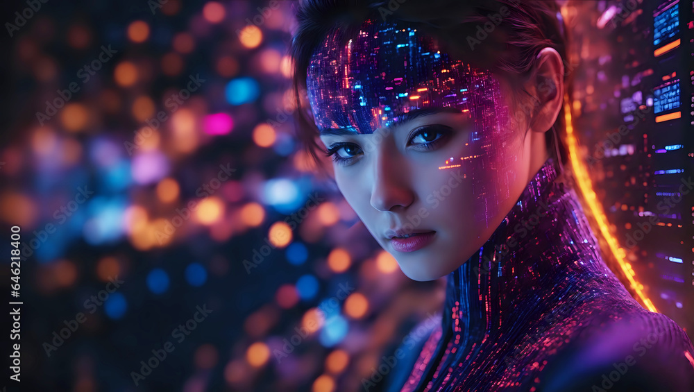 futuristic cyber woman revealing her advanced artificial intelligence ...