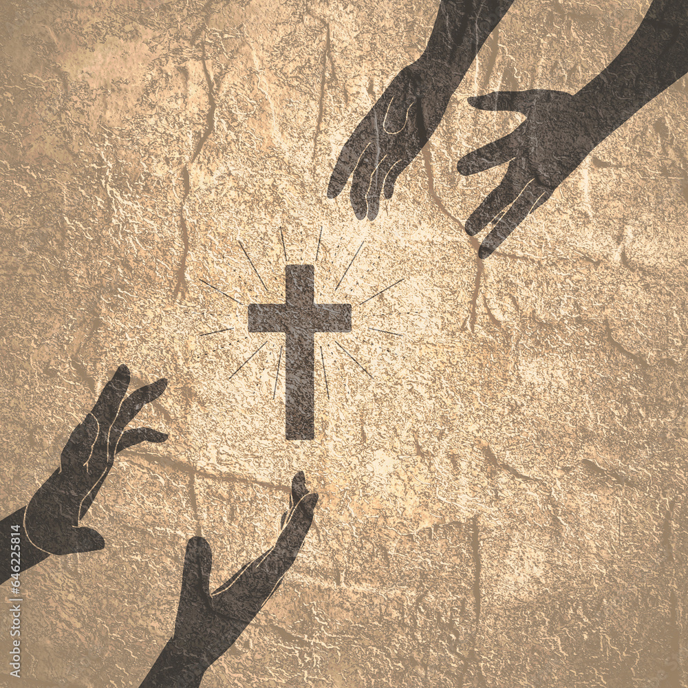 Human hands reaching out to one another, almost touching. Help ...