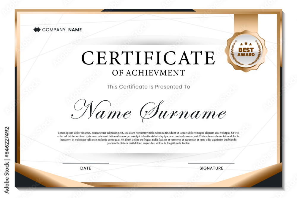 Graduation award certificate, best employee with luxury gold frame ...