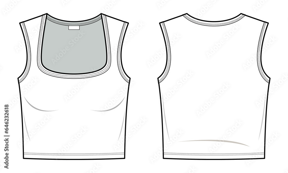 Basic Square Neck Crop Top technical fashion illustration. Crop Top ...