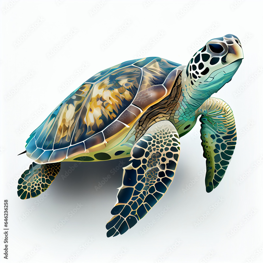 turtle, sea turtle clipart, solid white background, Ai generated image ...