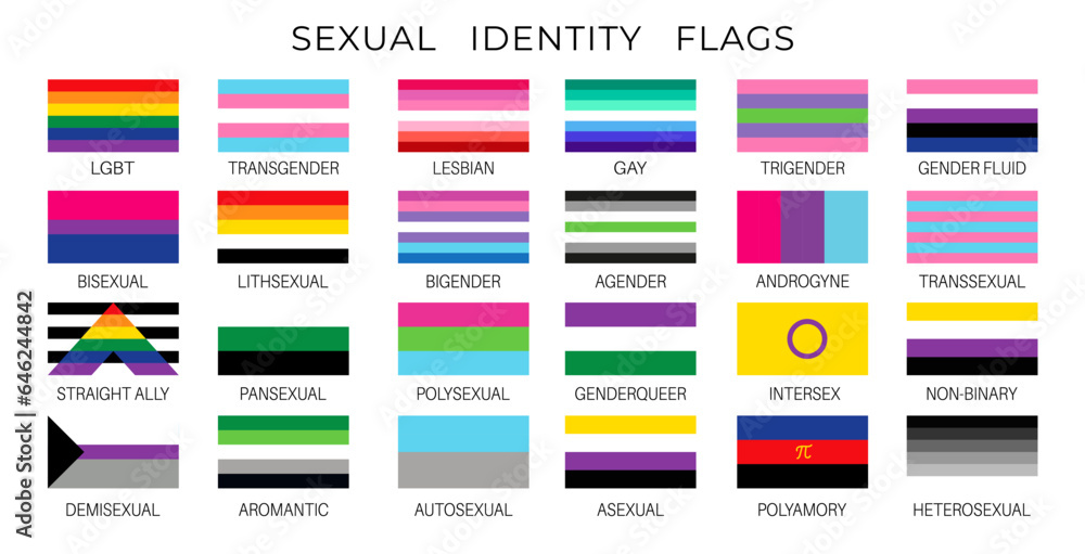 LGBT pride flags, sexual diversity and gender identity vector symbols ...