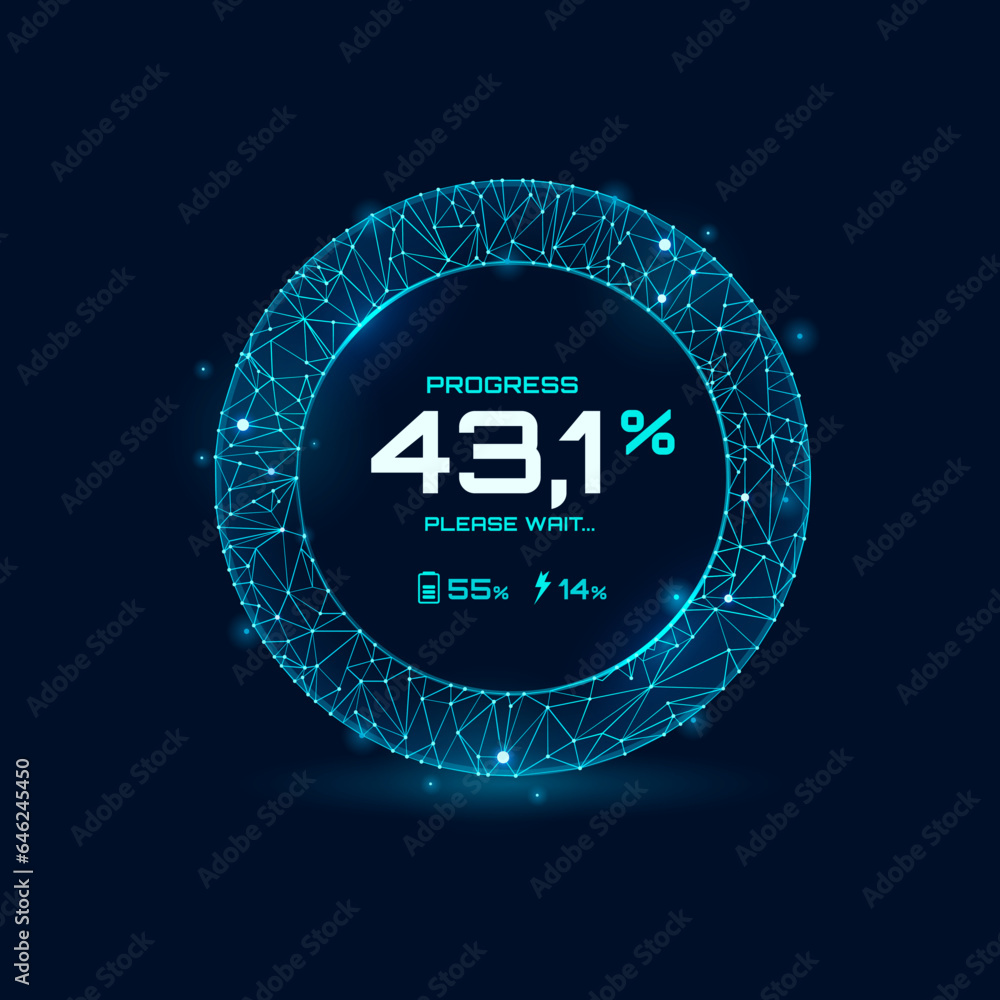 Loading bar progress neon dial, speed gauge dashboard, futuristic ...