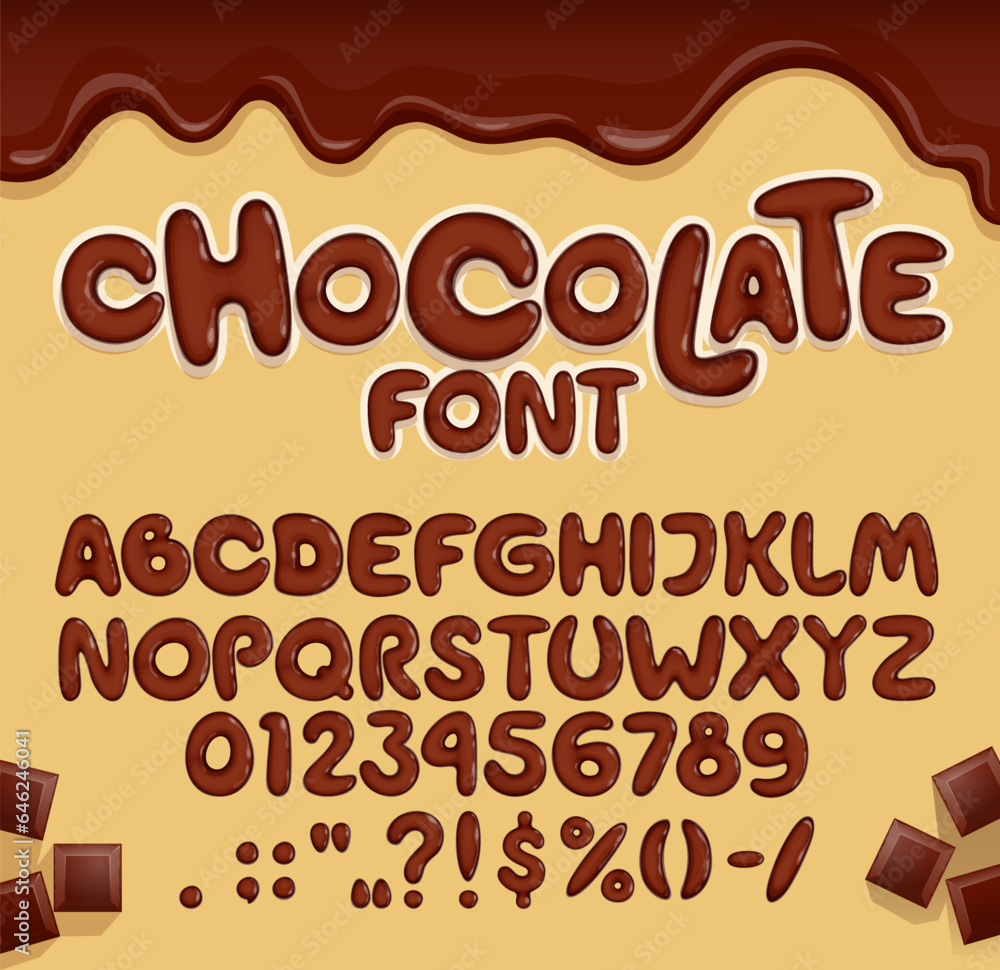 Chocolate font, candy type, brown choco typeface, tasty english ...