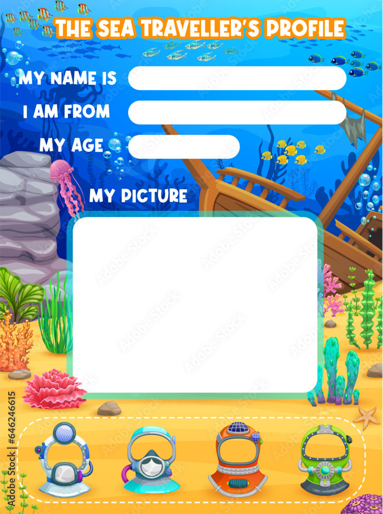 Frogman or diver profile form vector template with cartoon background ... Frogman or diver profile form vector template with cartoon background ...