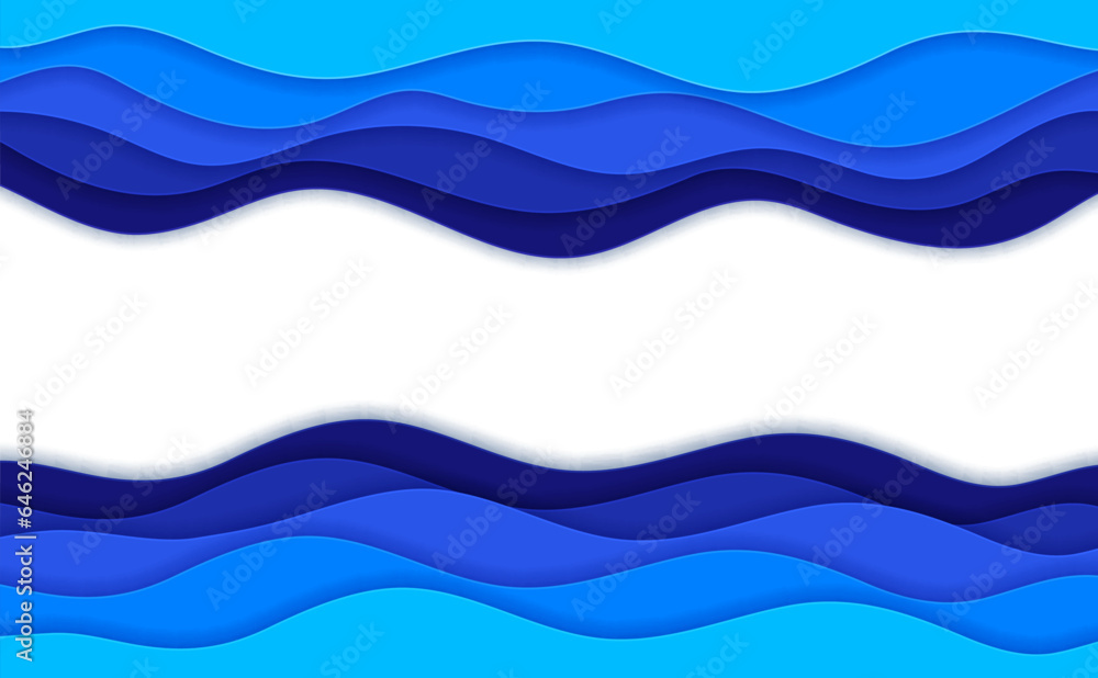 Sea paper cut waves and ocean water ripples and surf curves, vector ...