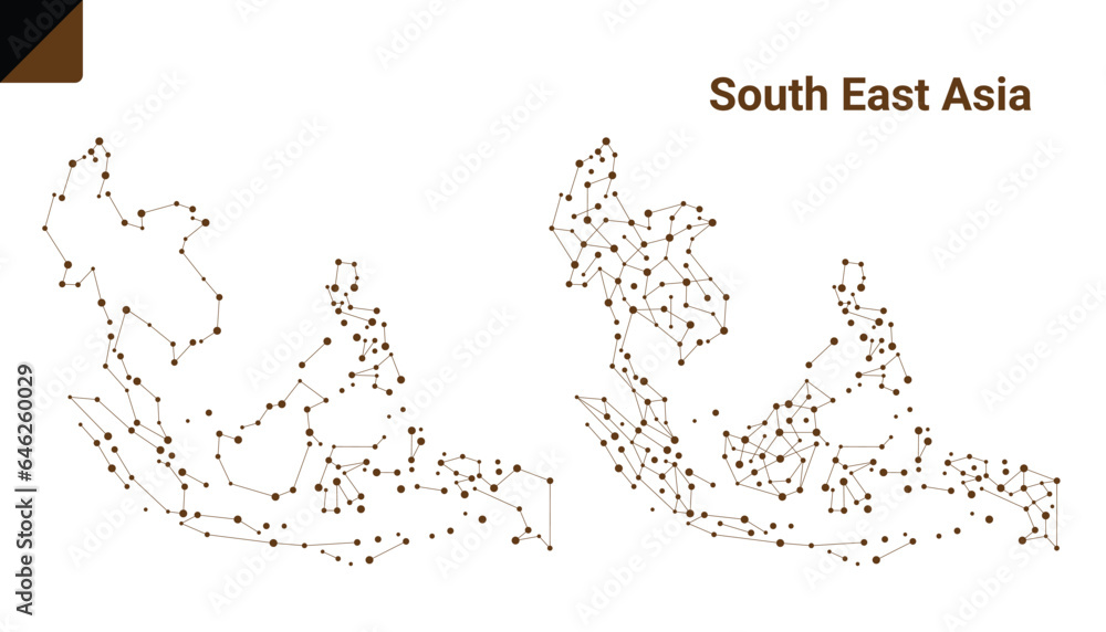 Map of Southeast Asia made from points and lines on a white background ...