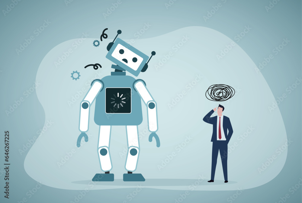 Broken robot. System malfunction, broken assistant, short circuit ...