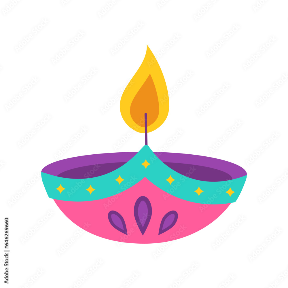 Diwali diya lamp. Indian festival of lights icon. Colorful deepavali ...