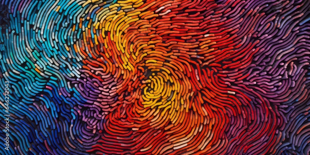A fingerprint abstraction with a kaleidoscope of colors and triangular ...