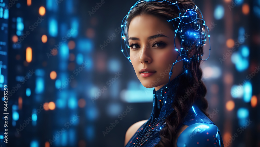 futuristic cyber woman revealing her advanced artificial intelligence ...