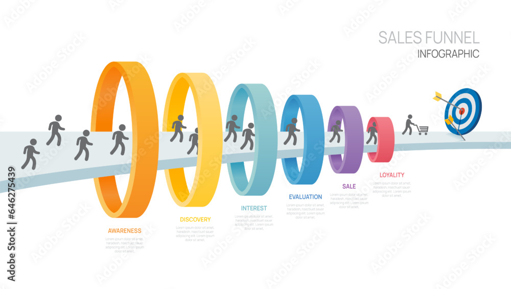 Infographic Sales funnel diagram template for business. Timeline 6 step ...