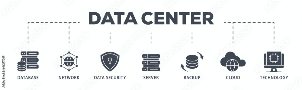 Data center banner web icon glyph silhouette with icon of database ...