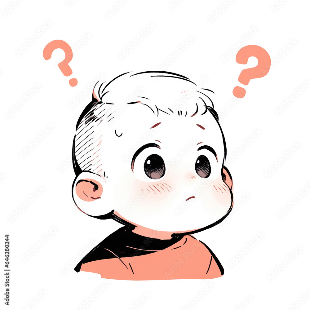 Cute little boy with question mark around his face. Vector illustration ...
