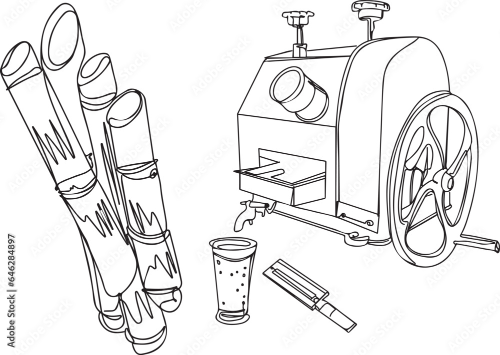 Vintage Sugar Cane Juice Machine - Hand-Drawn Clip Art, Classic ...