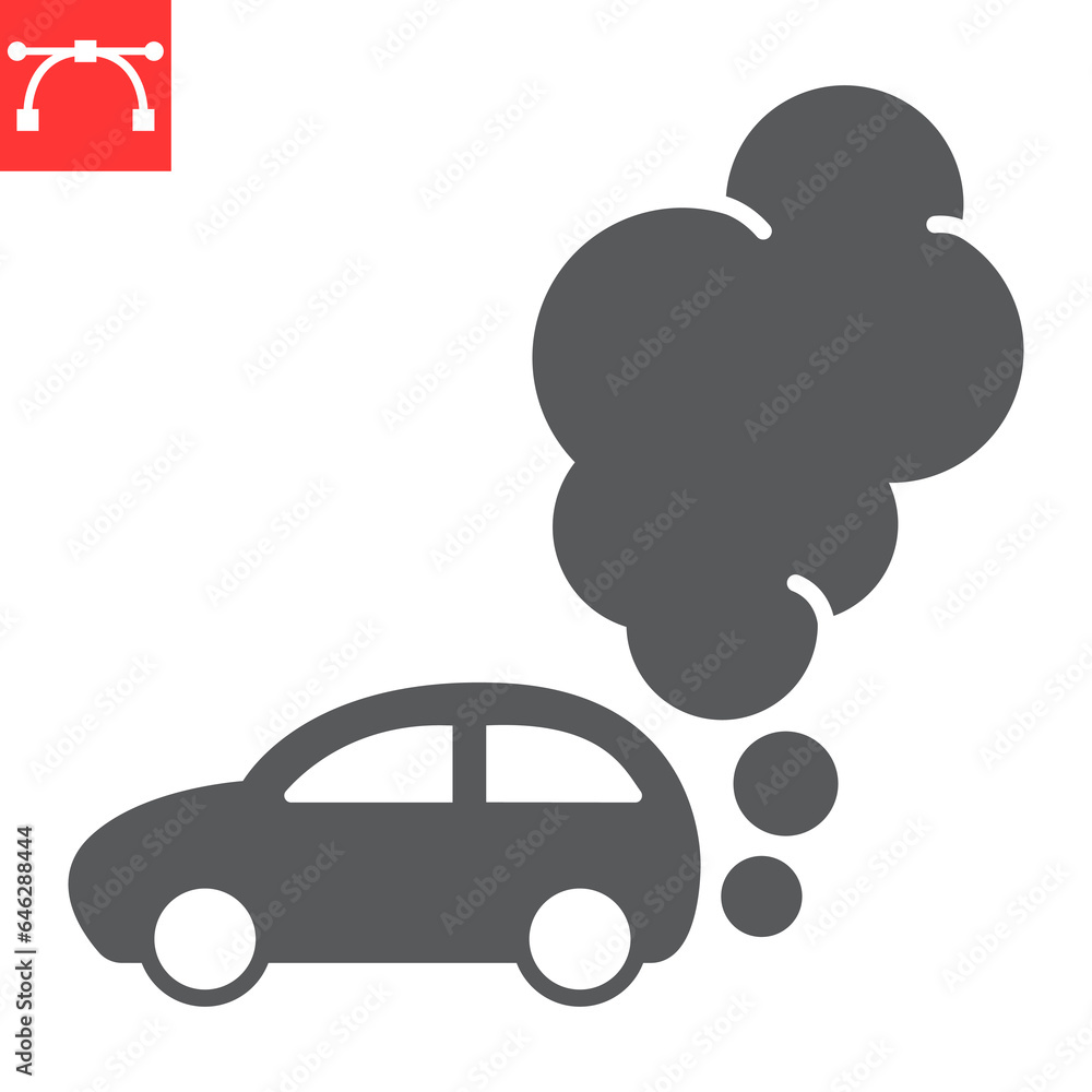 Car pollution glyph icon, climate change and ecology, Car emitting ...