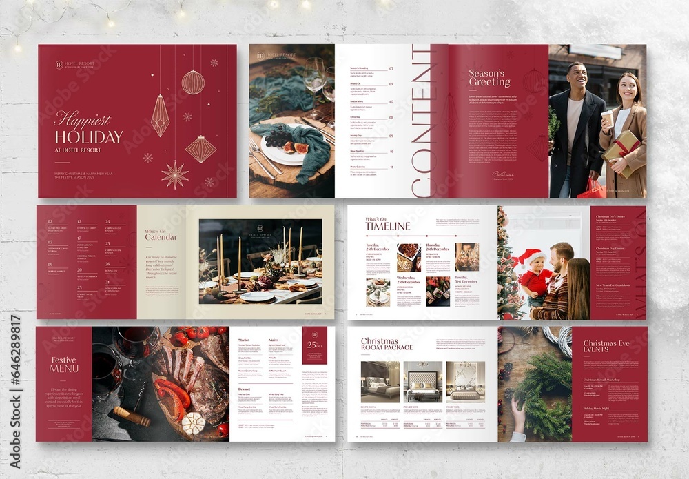 Christmas Brochure Festive Holiday Theme Layout in Red Stock Template ...