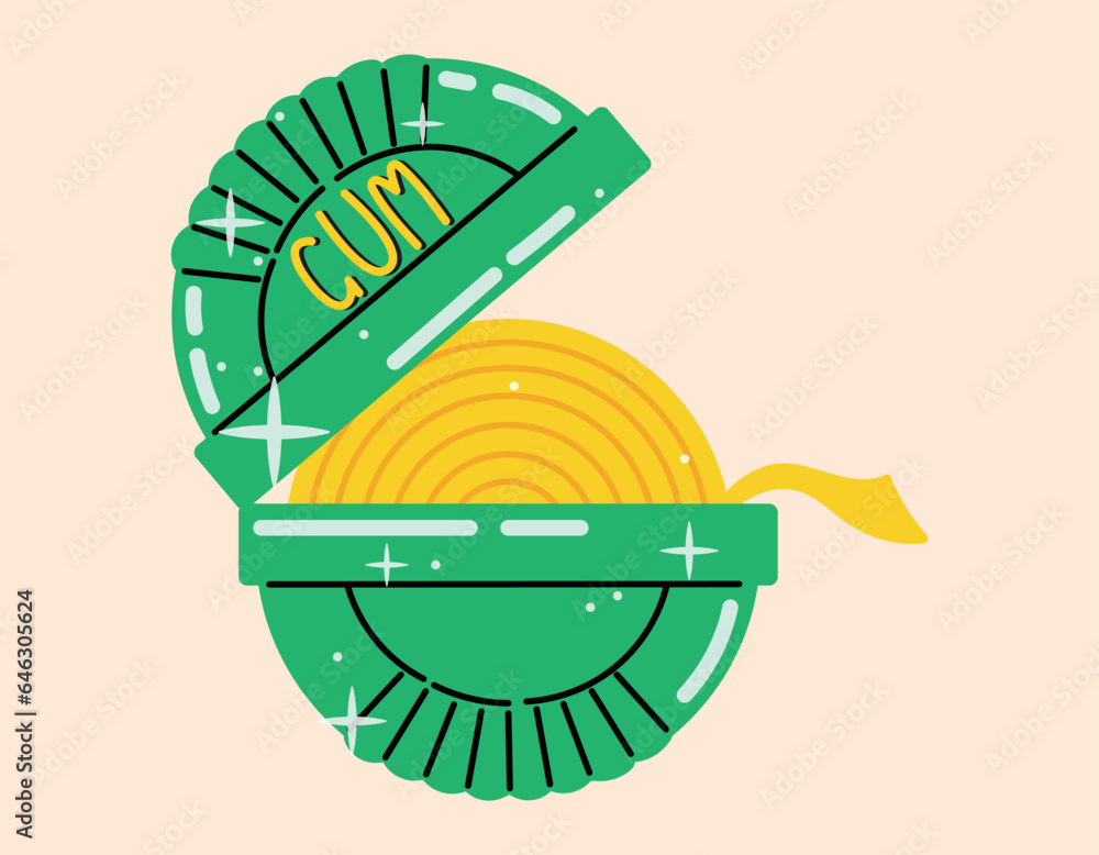 Box with retro round roll of chewing gum. Vector isolated cartoon sweet ...