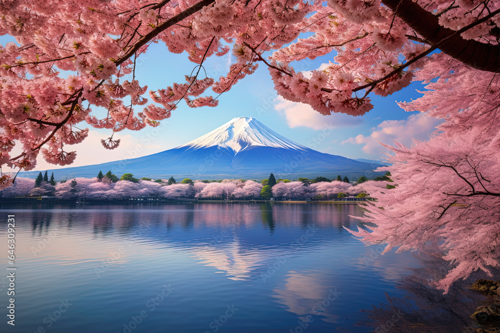 Fujiyoshida, Japan's picturesque landscape iconic Mount Fuji, framed by ...