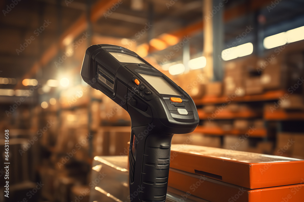 Focusing on the minutiae of warehouse operations, a close-up showcases ...