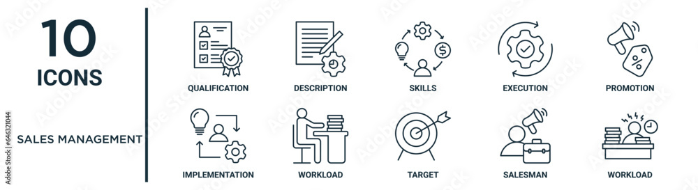 Vetor de sales management outline icon set such as thin line ...