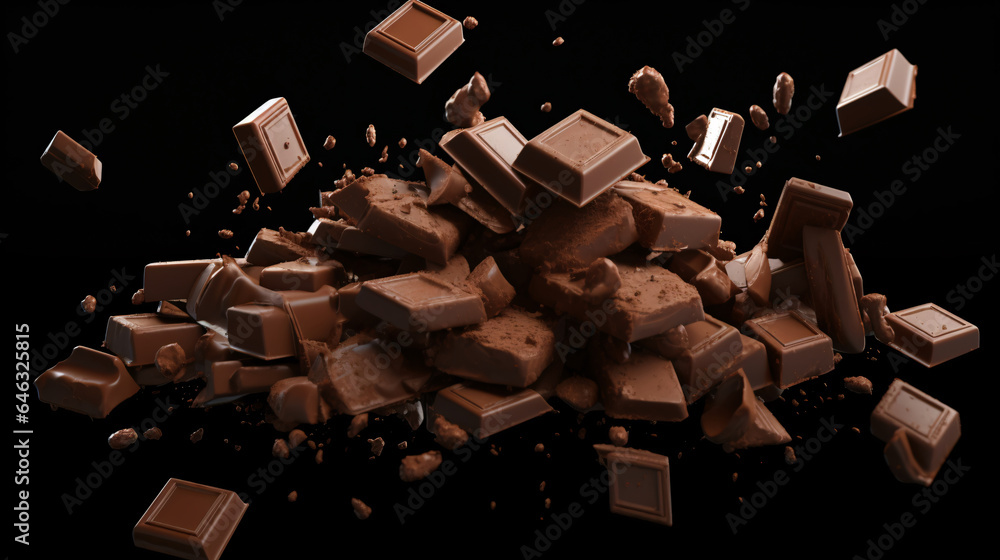 Levitating Defocused Milk Chocolate Chunks Isolated on a Transparent ...