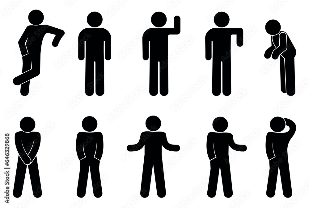 man icons, stick figure, human silhouette, set of poses and gestures ...