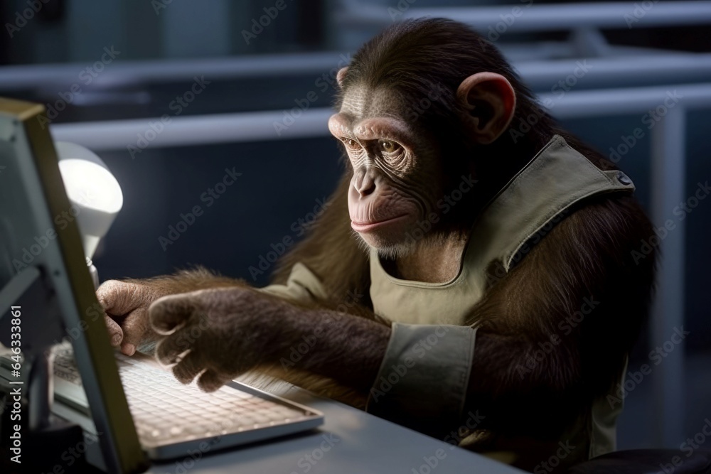 Chimpanzee laptop. Generate Ai Stock Photo | Adobe Stock