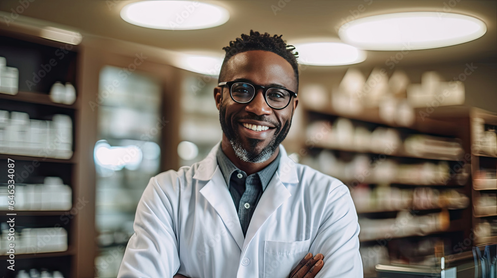 Professional Confident Black Pharmacist Wearing Lab Coat and Glasses ...